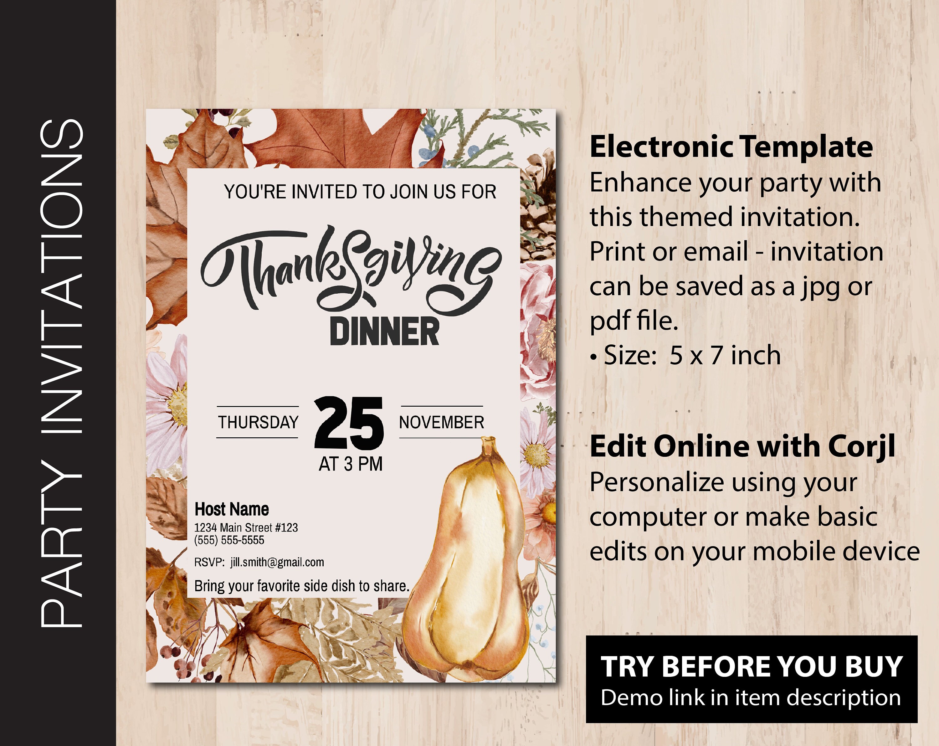 Editable THANKSGIVING Dinner Invitation. Feast Friendsgiving Potluck ...