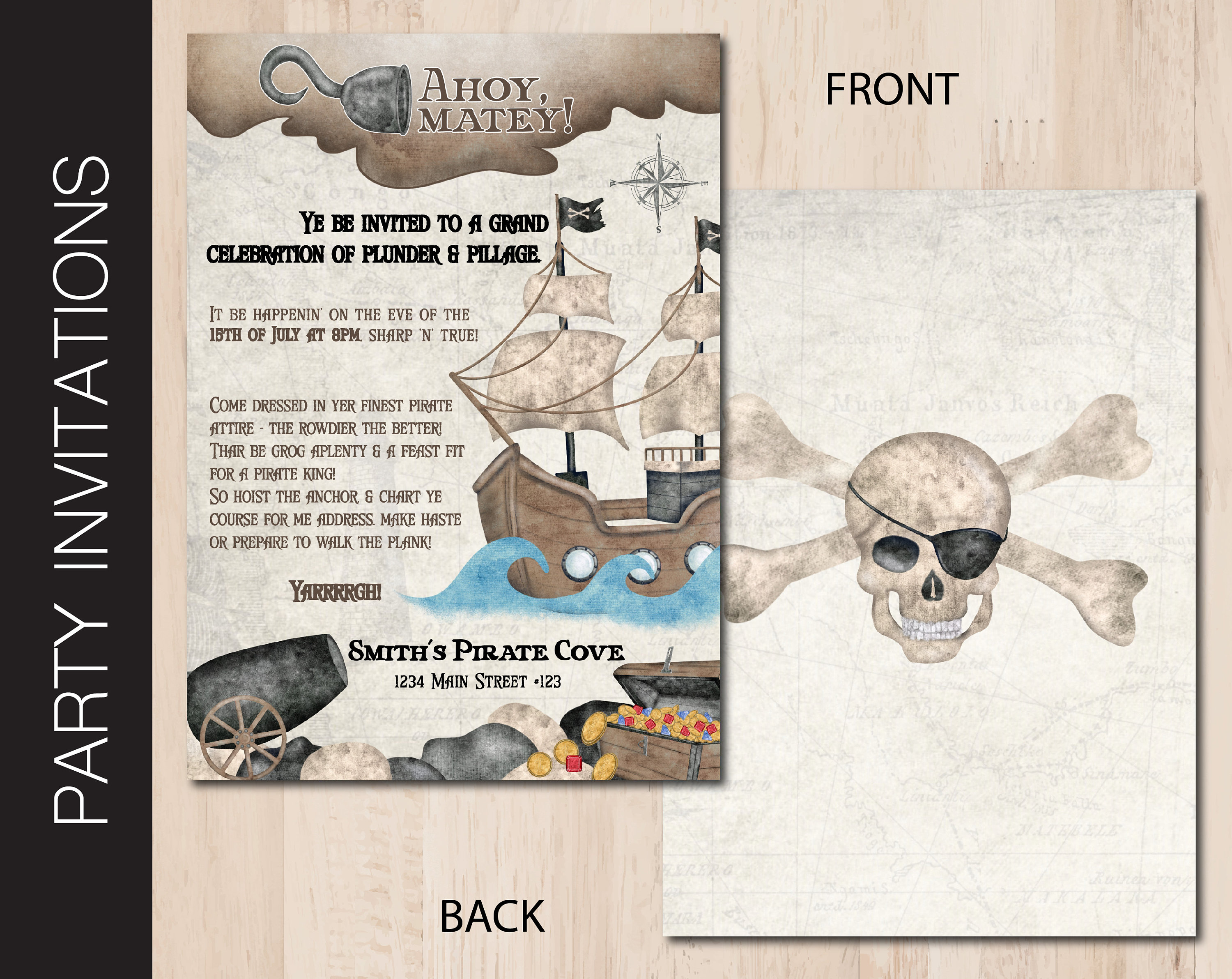 Editable PIRATE PARTY Invitation Plunder Party Adult Party Invite Ahoy ...