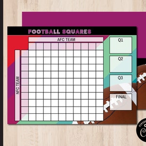 Printable FOOTBALL Squares Football Boxes Game 8 X 10 Inch 100 Squares ...