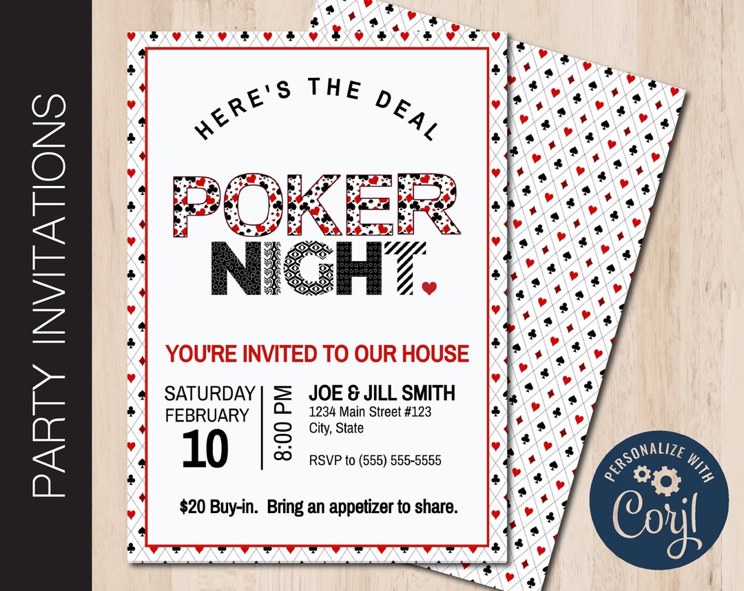 Editable POKER NIGHT Party Invitation | Poker Party | Texas Hold Em ...