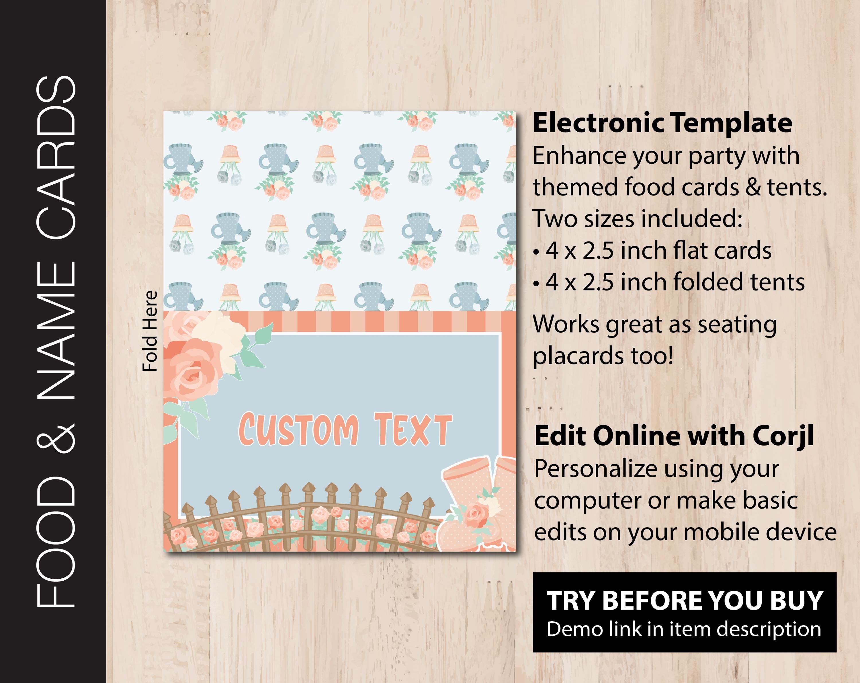 Editable GARDEN Party Food Label Tents | Party Food Placards | Party ...