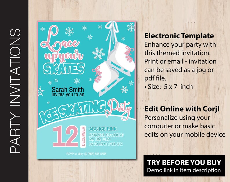 Editable ICE Skating PARTY Invitation | Ice Skate Birthday | Ice Rink ...
