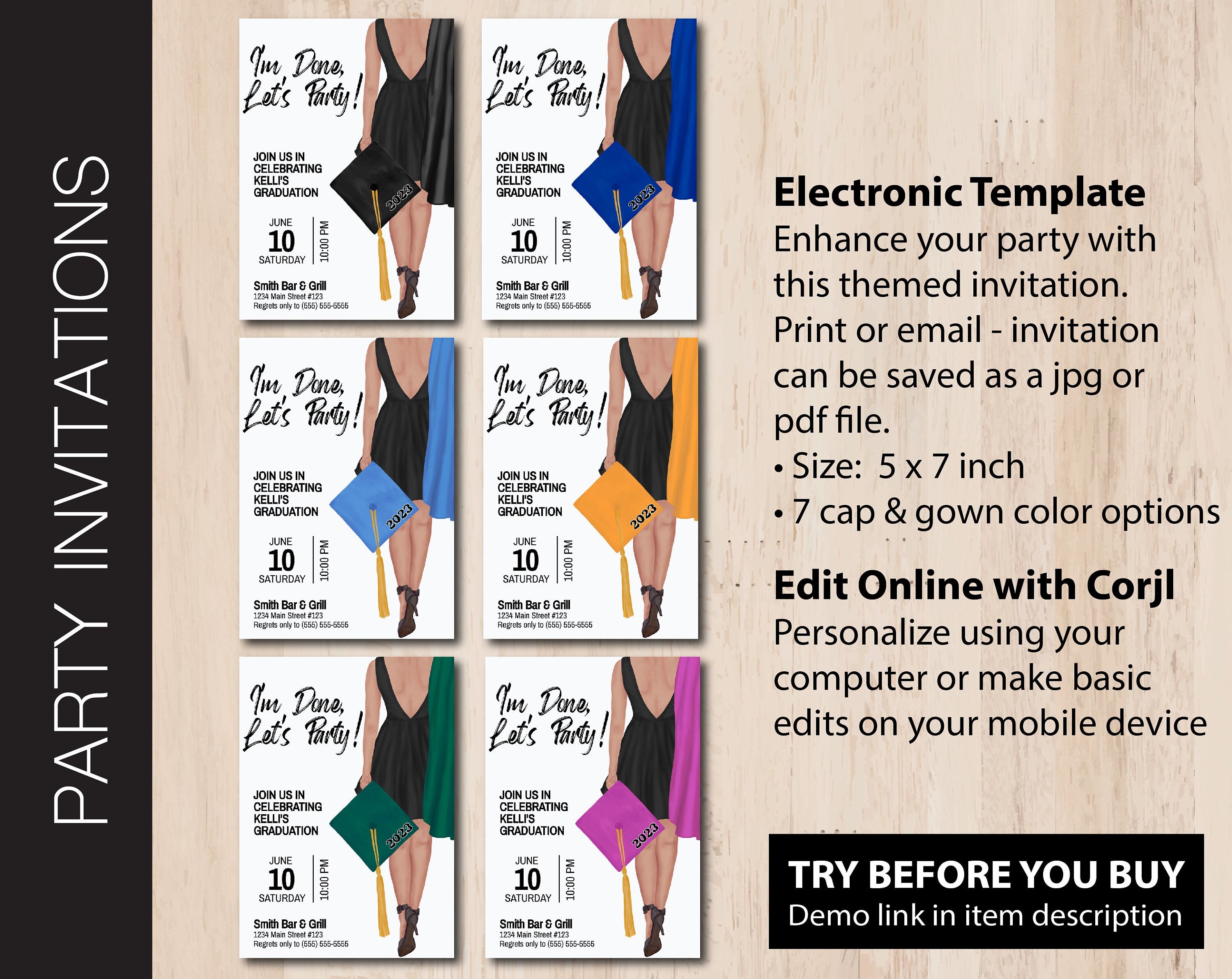 Editable GRADUATION Party Invitation Medium Skin Tone | Grad ...