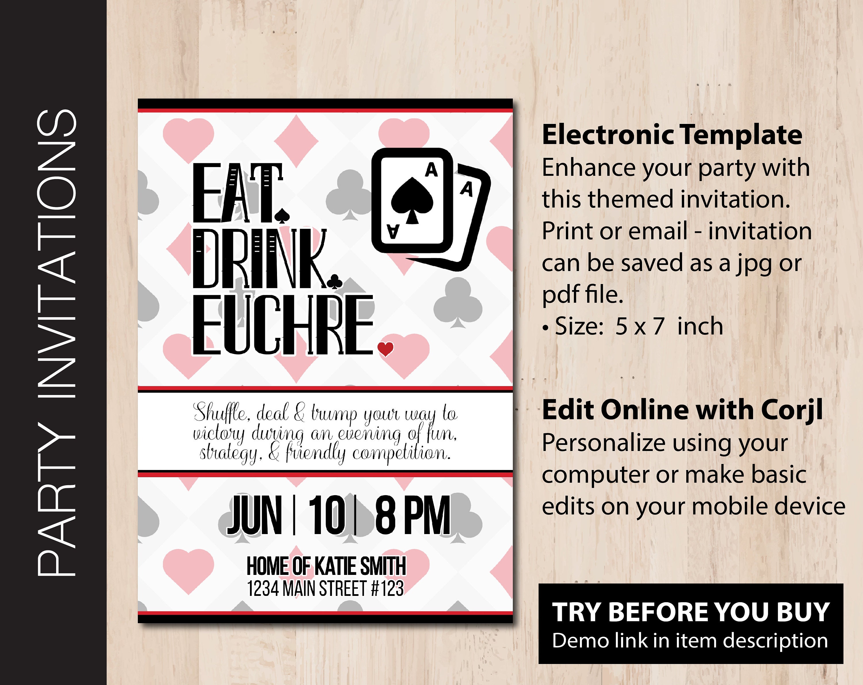 Editable EUCHRE NIGHT Party Invitation | Euchre Party | Card Night ...