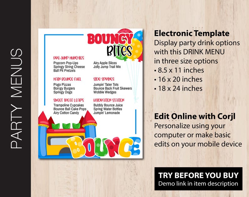 Editable BOUNCE HOUSE Party Menu | Food Menu | Drink Sign | Concessions ...