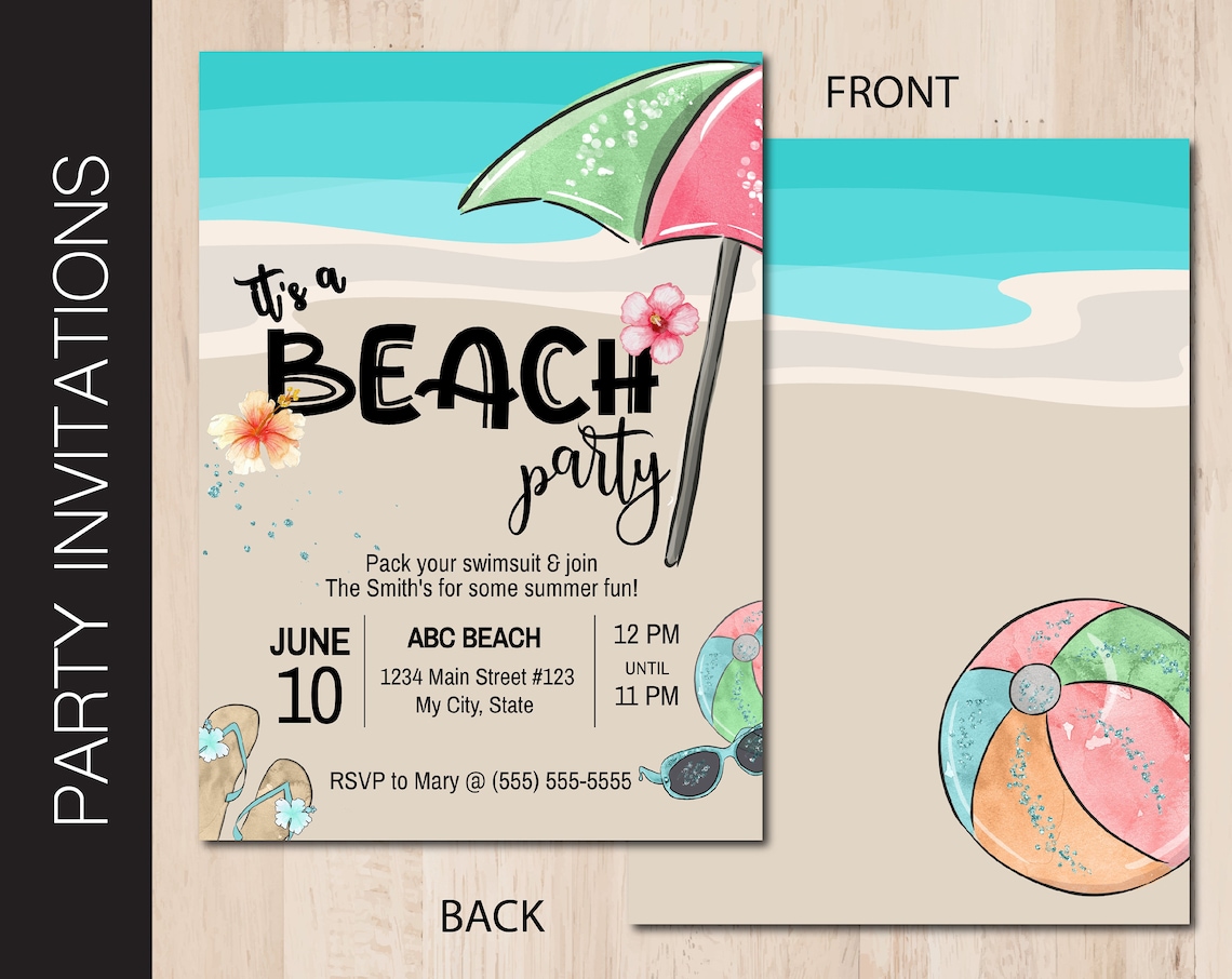 Editable BEACH Party Invitation | Bonfire | Summer Fun | Beach ...