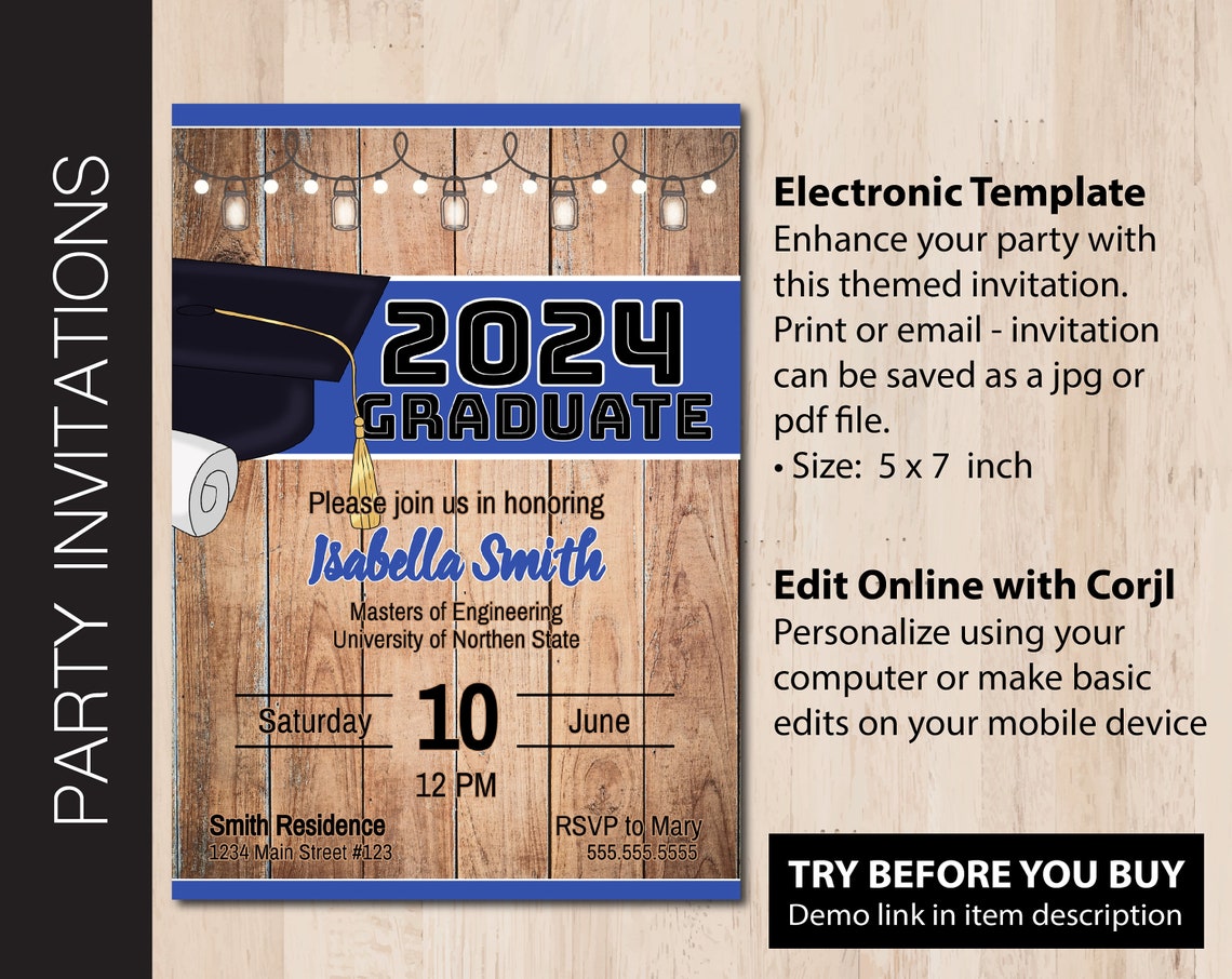 Editable GRADUATION Party Invitation | High School | College ...