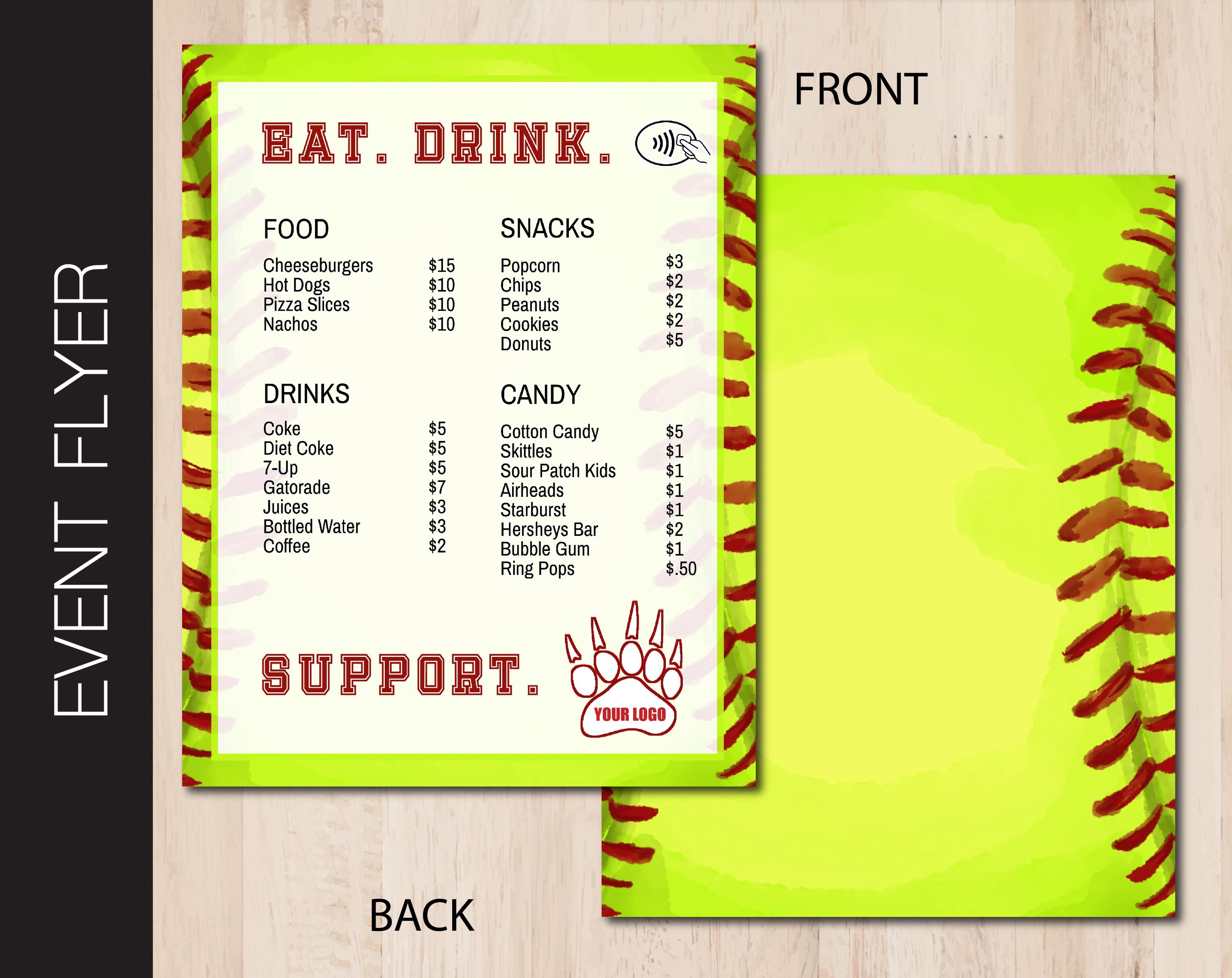 Editable Softball Concessions Stand Flyer | Snack Stand Menu | Food ...