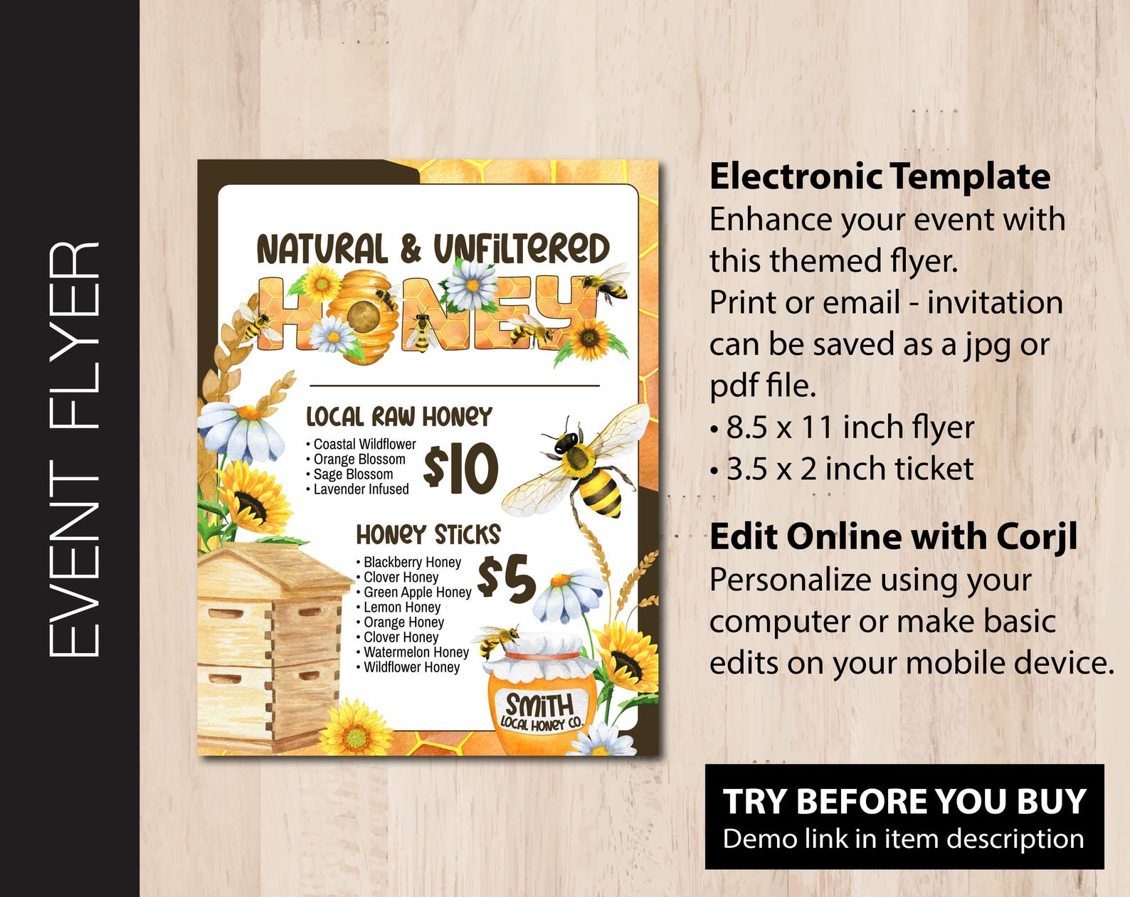 Editable Honey Sale Flyer | Custom Honey for Sale Event Invite | Honey ...