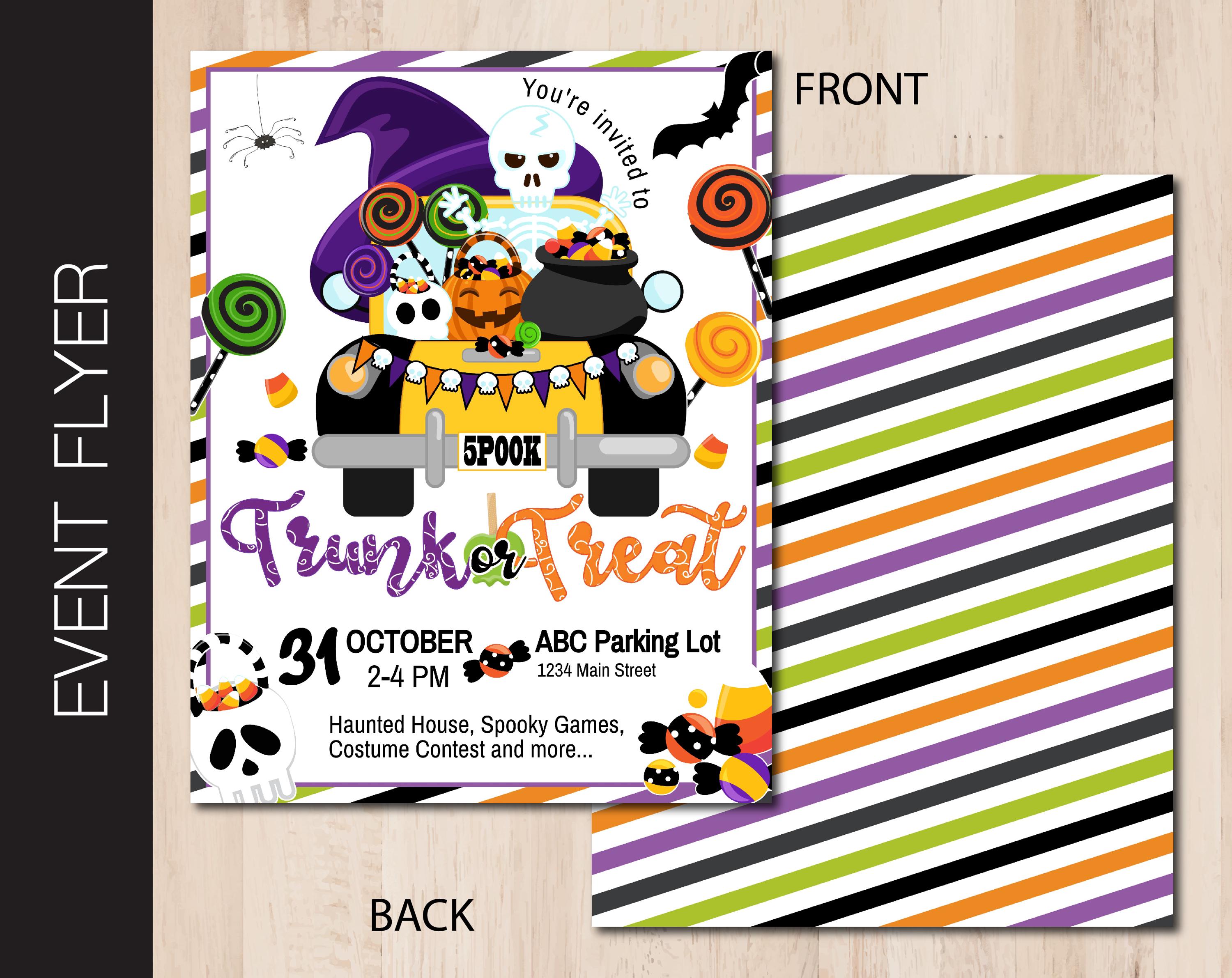 Editable Trunk or Treat Flyer | Halloween Event | Trick or Treat Invite ...