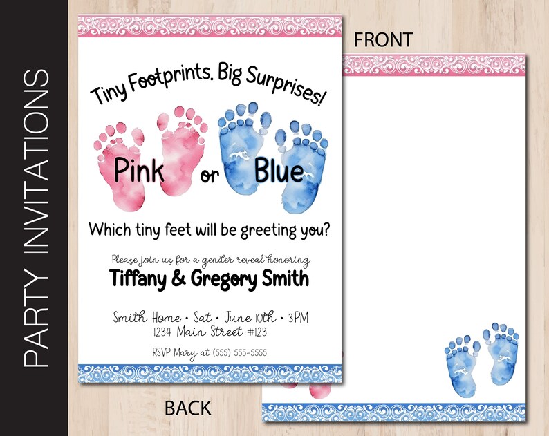 Editable Baby Footprints GENDER REVEAL Party Invitation Reveal Party ...