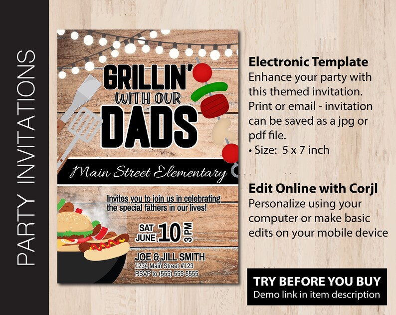 Editable FATHERS DAY Grill Invitation | Grillin&#039; With Our Dads ...