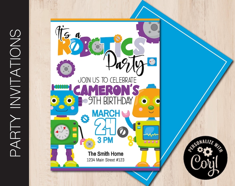 Editable ROBOTICS Birthday Party Invitation | Robots Invite | STEM Kids ...