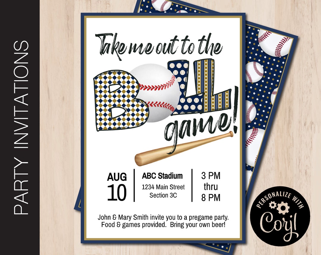 Editable TAILGATE Party Invitation Game Day Baseball Invite Navy Gold ...