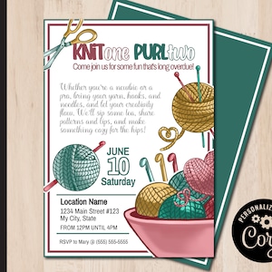 Editable KNITTING CLUB Party Invitation Crochet Club Invite Sewing ...