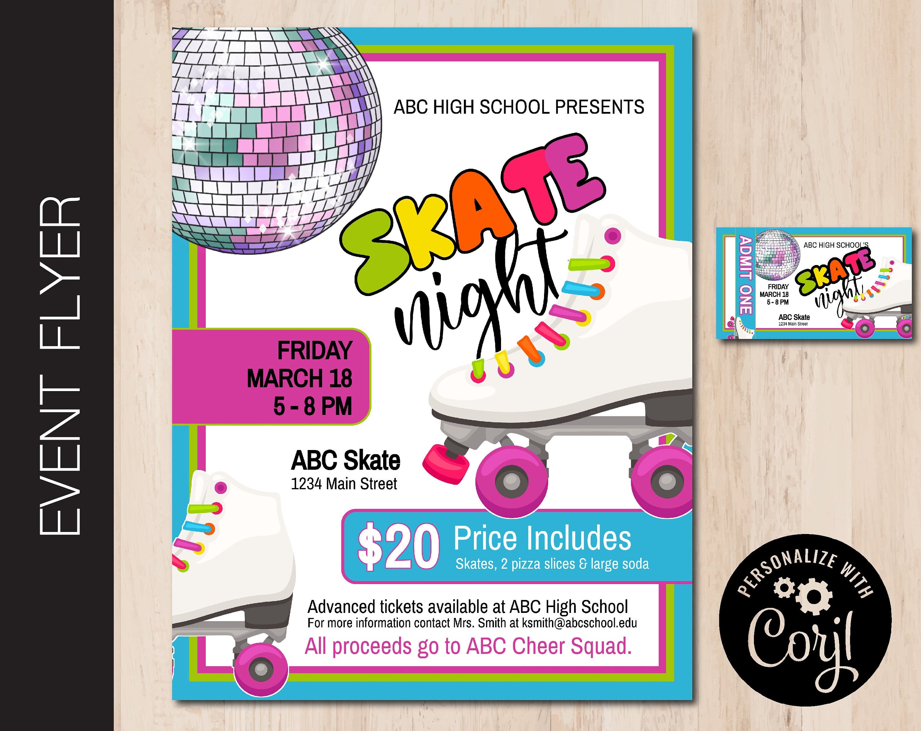 Editable Skate Night Fundraiser Flyer | Custom Roller Skate Night ...