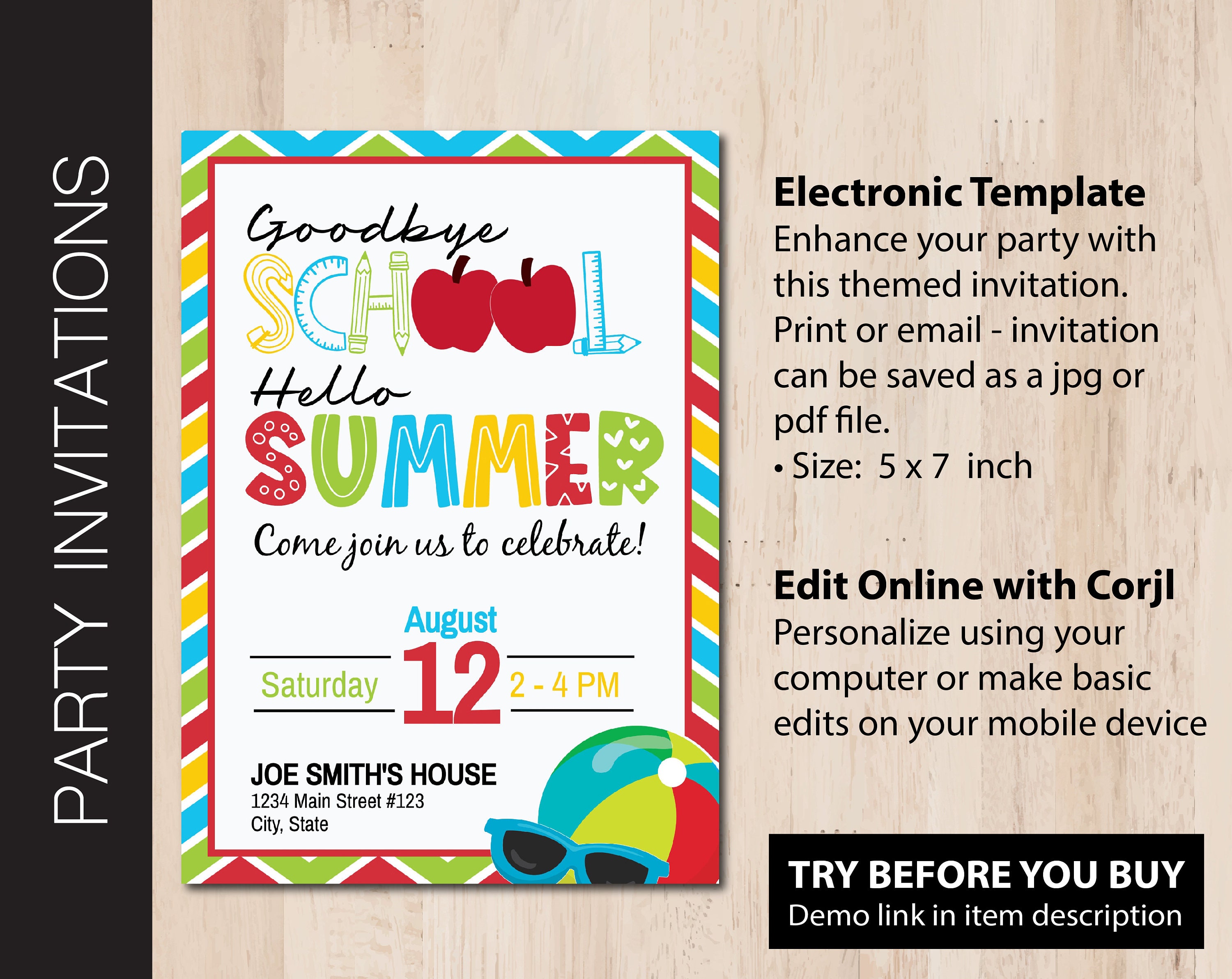 Editable SUMMER Party Invitation Goodbye School Hello Pool End of ...