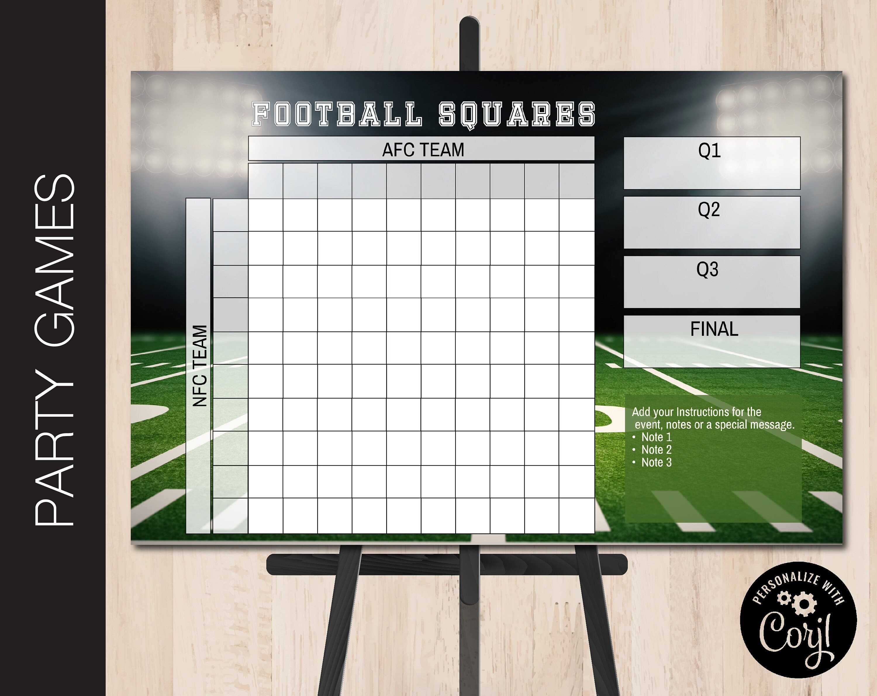 Printable FOOTBALL Squares | Football Boxes Game | 36 X 24 Inch | 100 ...