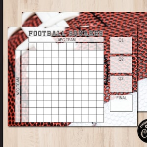 Printable FOOTBALL Squares Football Boxes Game 8 X 10 Inch 100 Squares ...
