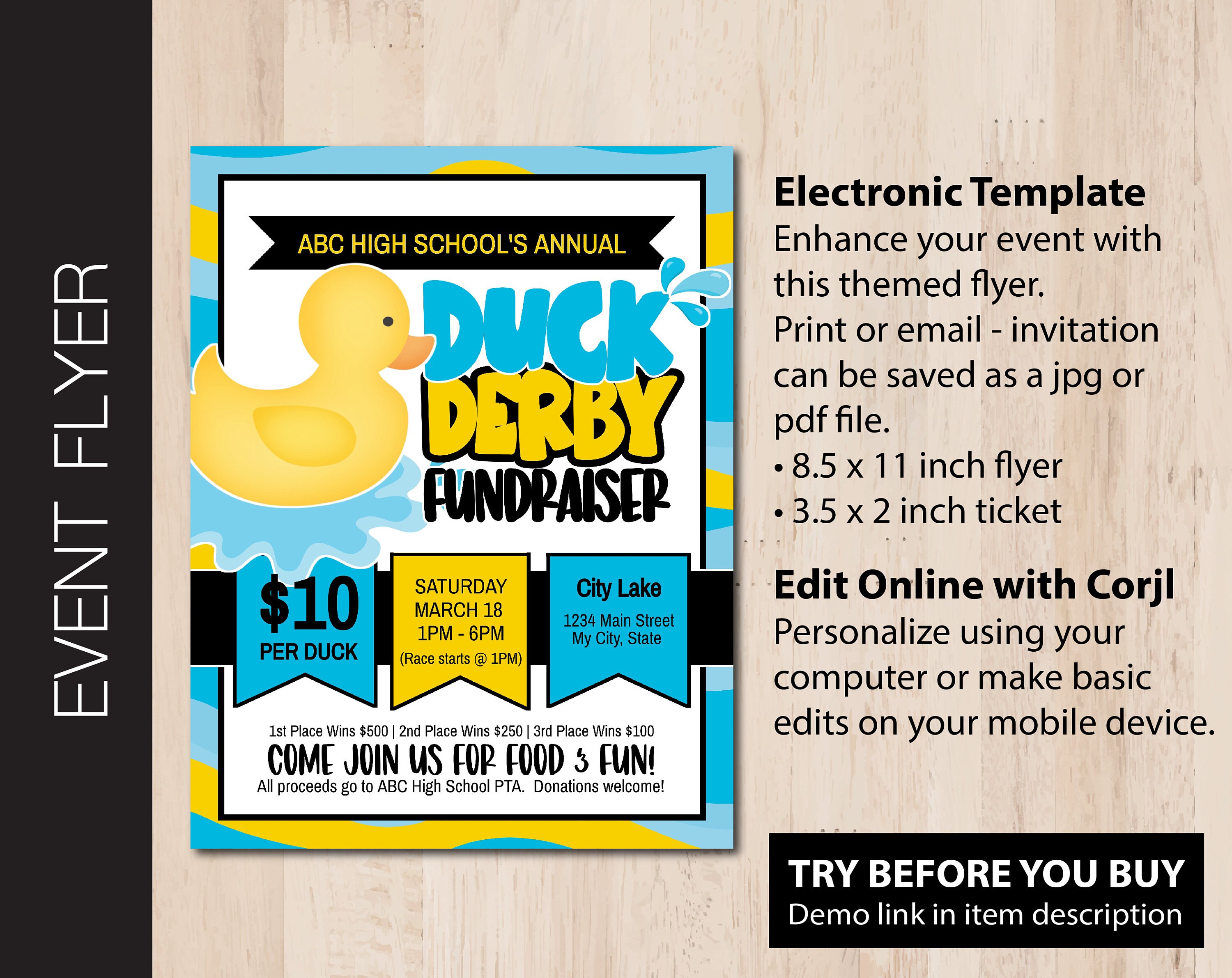 Editable Duck Derby Fundraiser Flyer | Custom Rubber Duck Race Poster ...