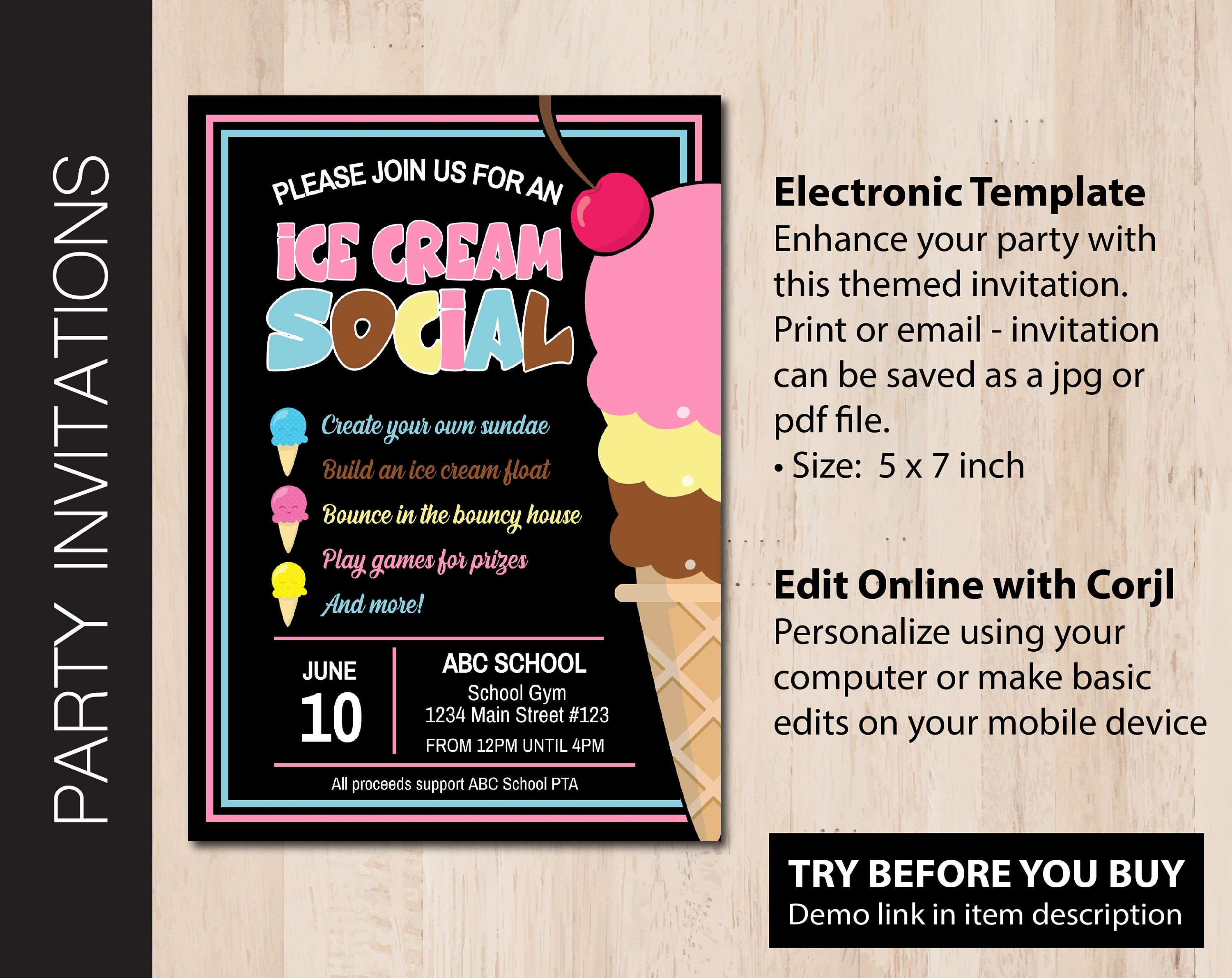 Editable ICE CREAM Social Party Invitation | PTA Fundraiser | Community ...