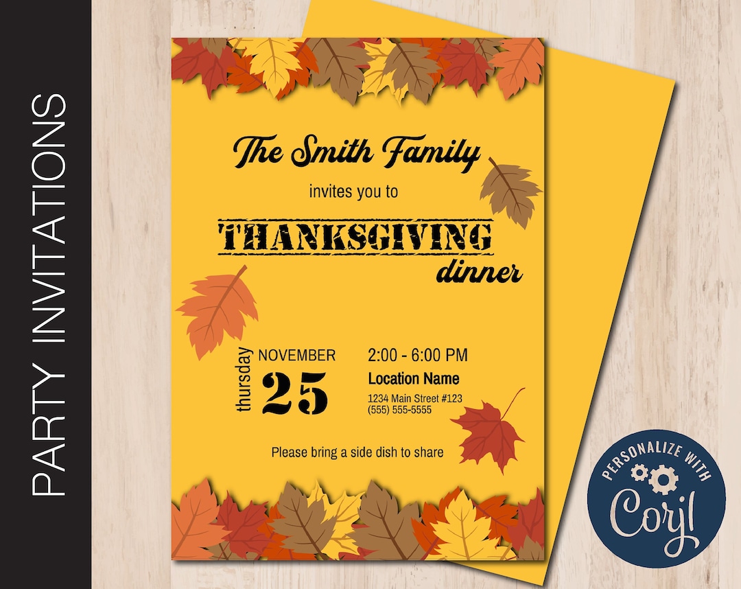 Editable THANKSGIVING Dinner Invitation Friendsgiving Potluck Turkey ...