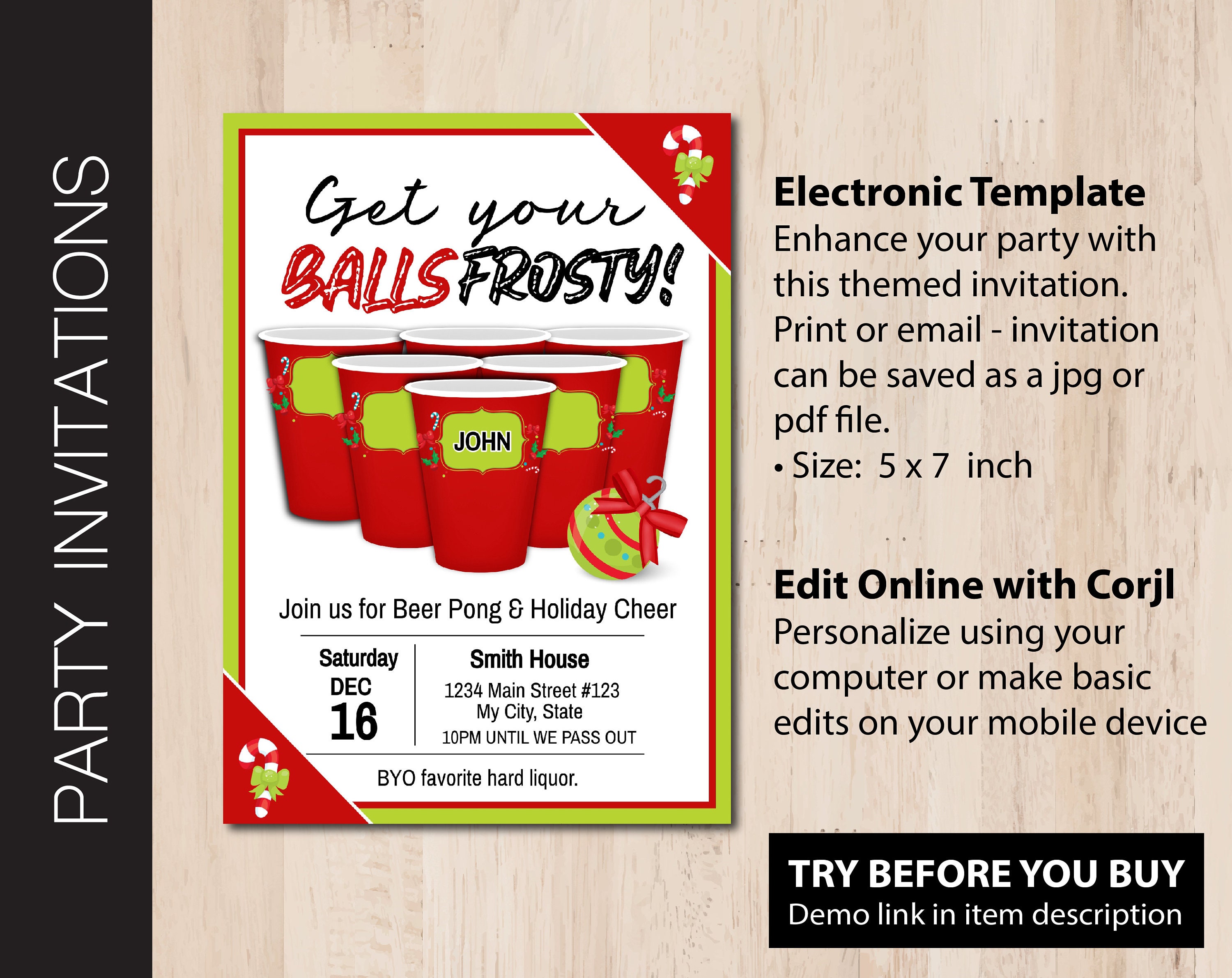 Editable BEER PONG Holiday Party Invitation | Christmas Party | Cheers ...
