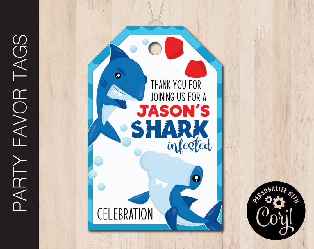 Printable SHARK Party Favor Tags | Party Gift Tag | Goodie Bag Tag ...