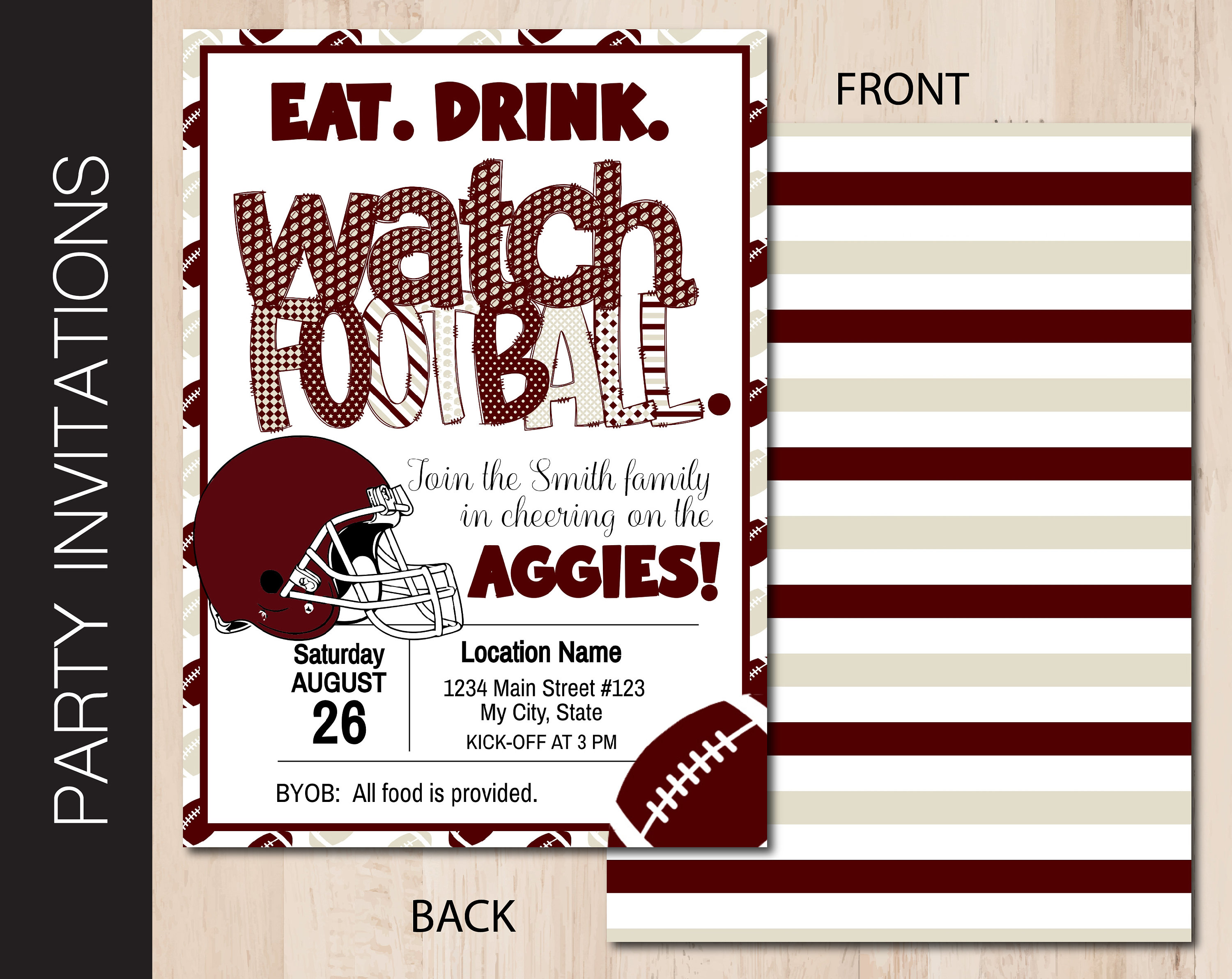 Editable FOOTBALL WATCH Party Invitation | Maroon & White Colors | Game ...