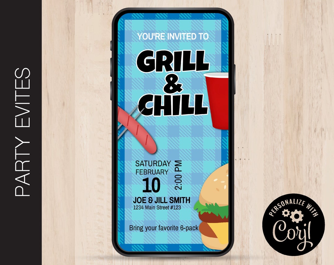 Editable CHILL & GRILL Party Evite Barbecue Party Cook Out Invite Grill ...