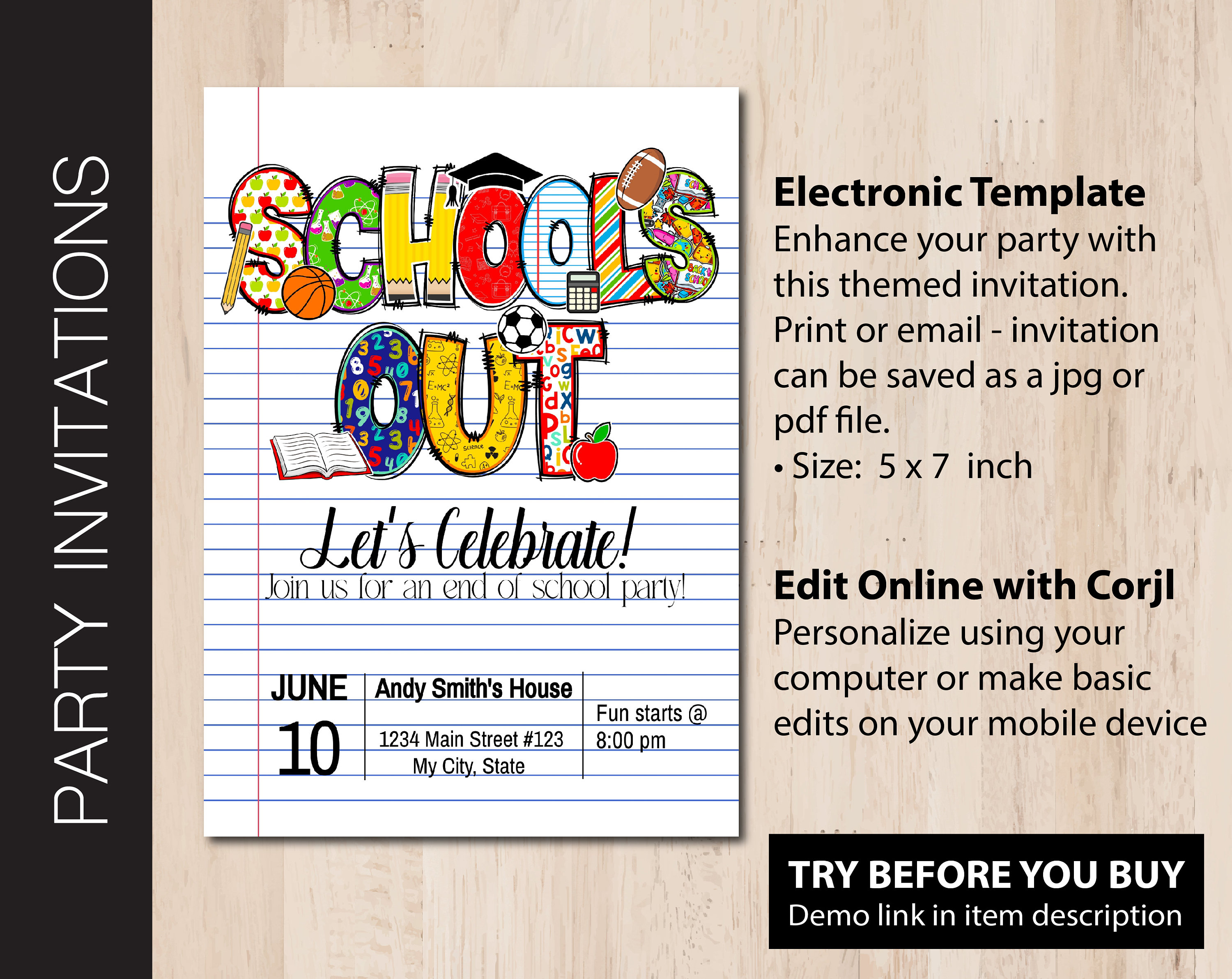 Editable SCHOOLS OUT Party Invitation | Summer Party Invite | Pool ...