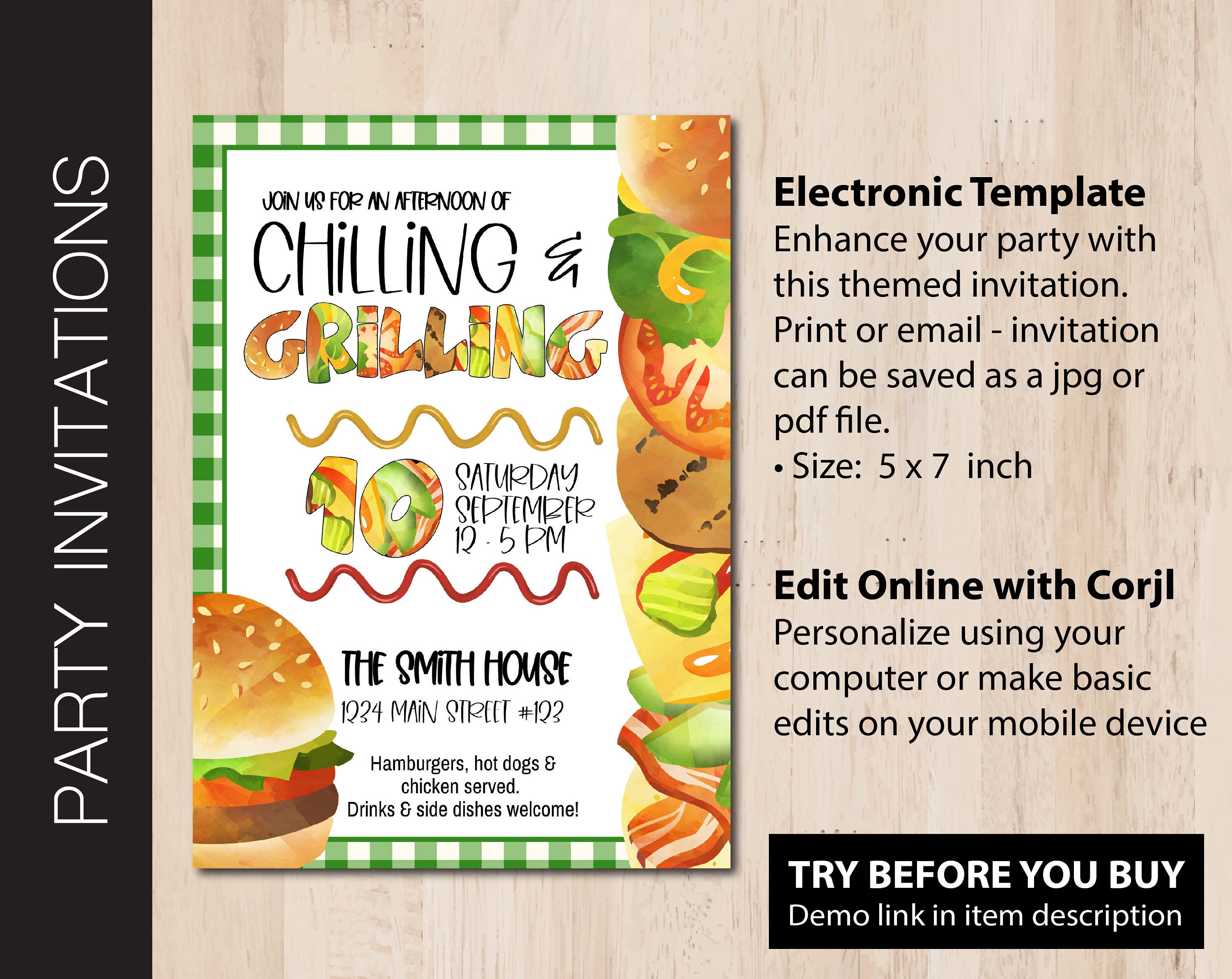 Editable GRILL & CHILL Party Invitation | Barbecue Party | Cook Out ...