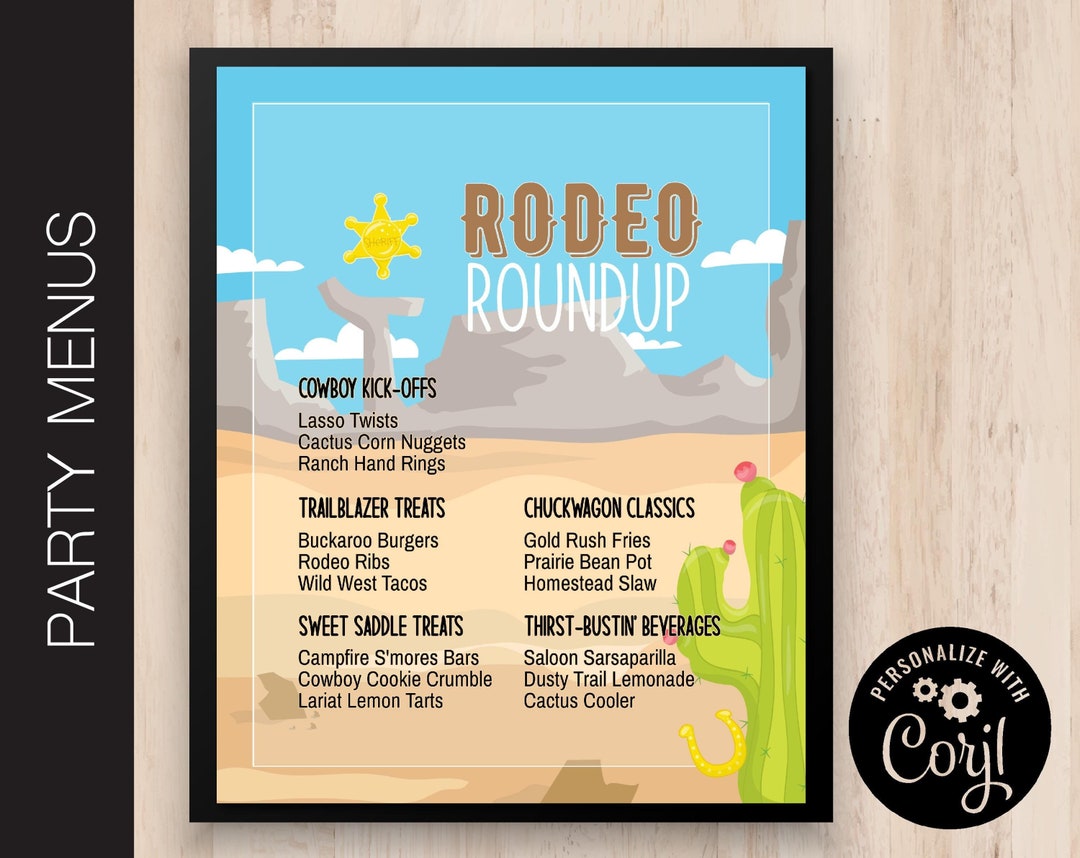 Editable RODEO Party Menu | Food Menu | Drink Sign | Concessions | Kid ...