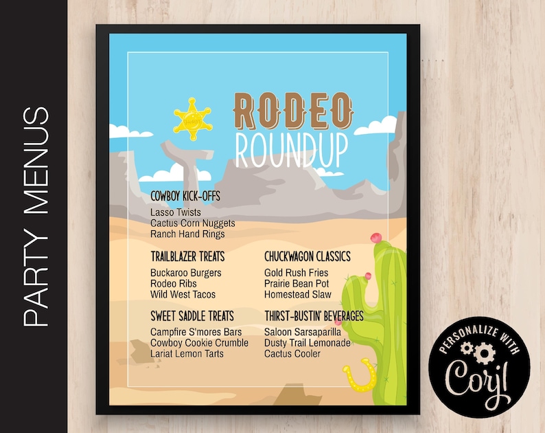 Editable RODEO Party Menu | Food Menu | Drink Sign | Concessions | Kid ...