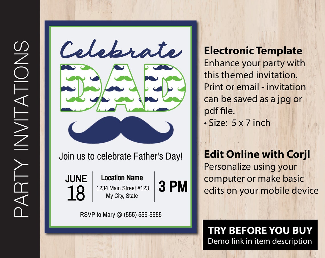 Editable DAD Celebration Invitation | Celebrate Fathers Day | Dads Day ...
