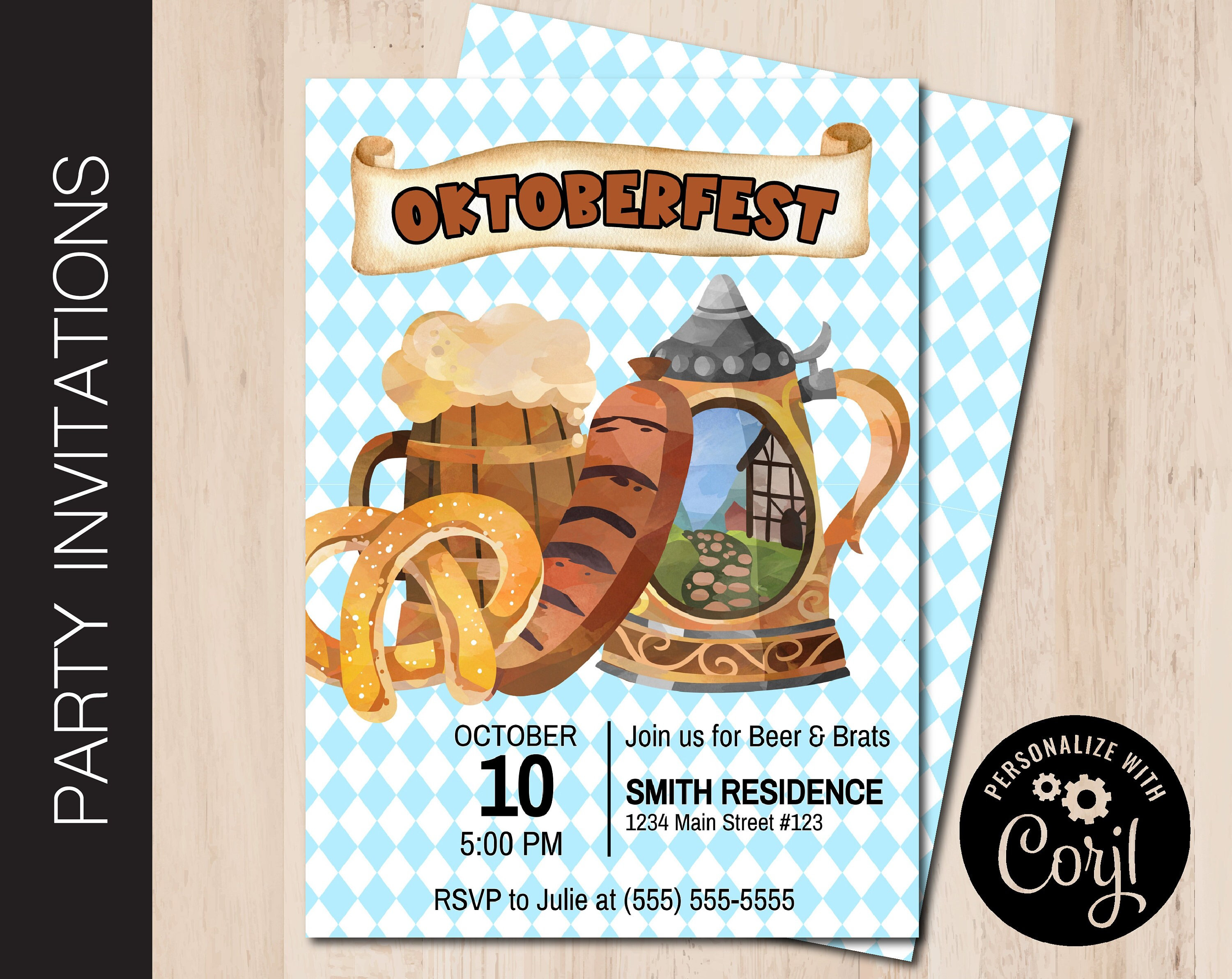 Editable OKTOBERFEST Themed Party Invitation Brats and Beer German ...