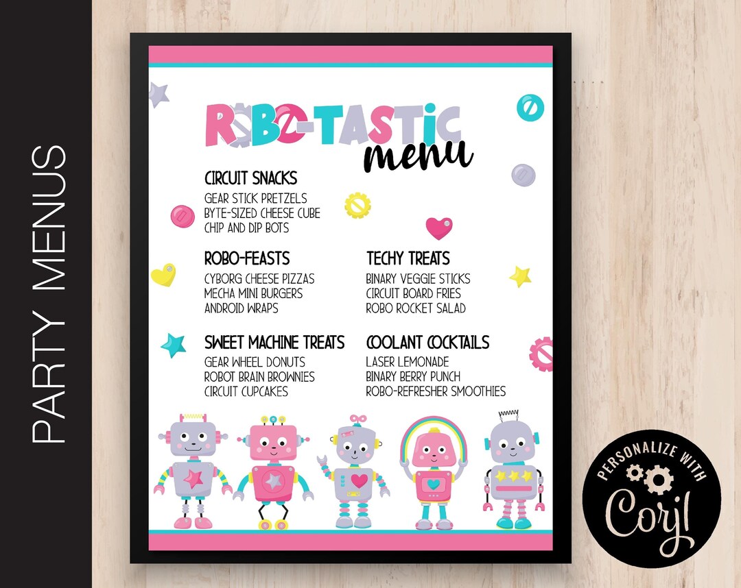 Editable ROBOTICS Party Menu | Food Menu | Drink Sign | Concessions ...