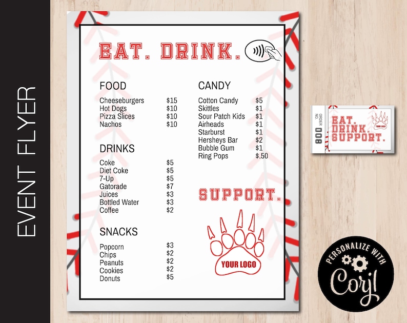 Editable Baseball Concessions Stand Flyer | Snack Stand Menu | Food ...