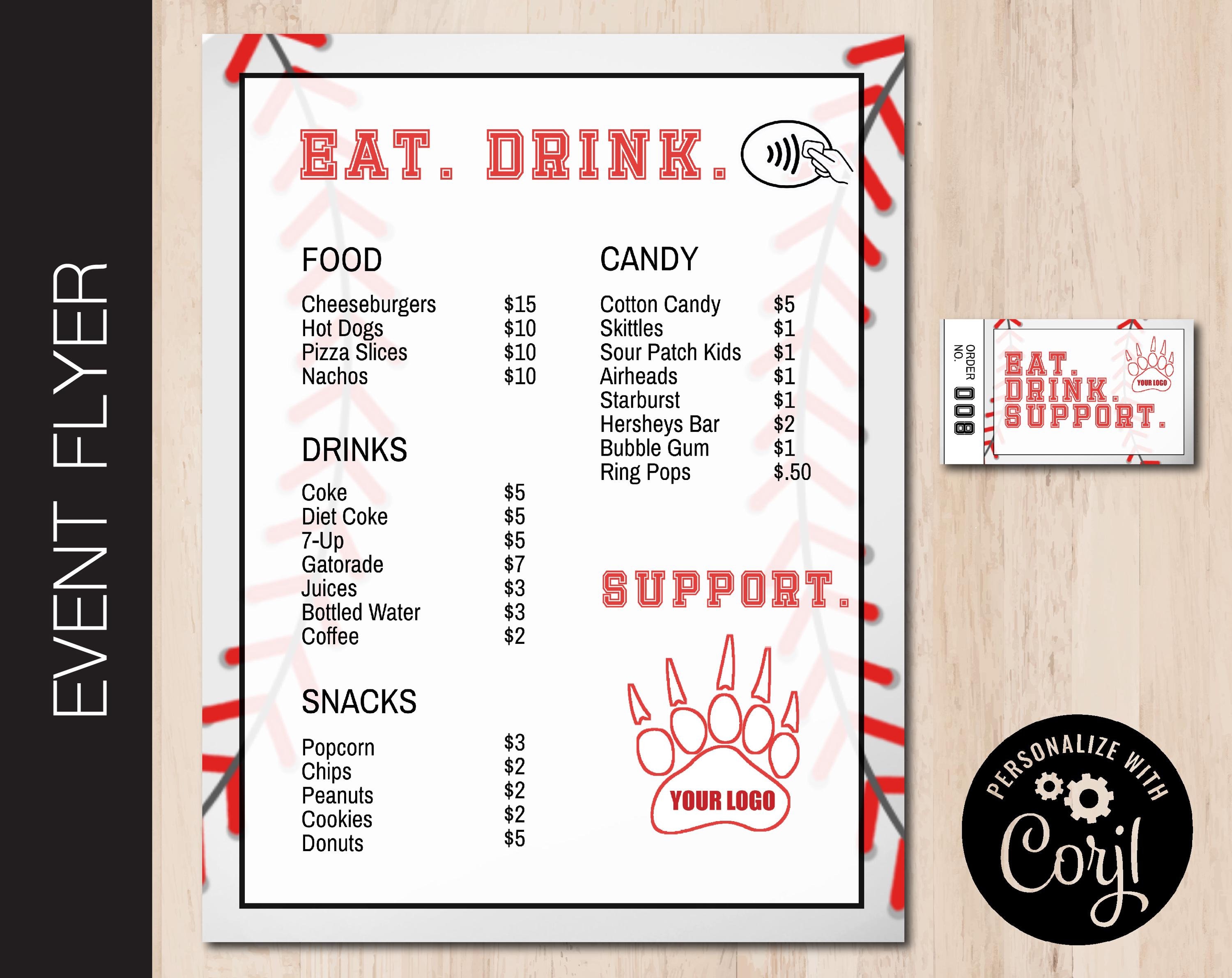 Editable Baseball Concessions Stand Flyer | Snack Stand Menu | Food ...
