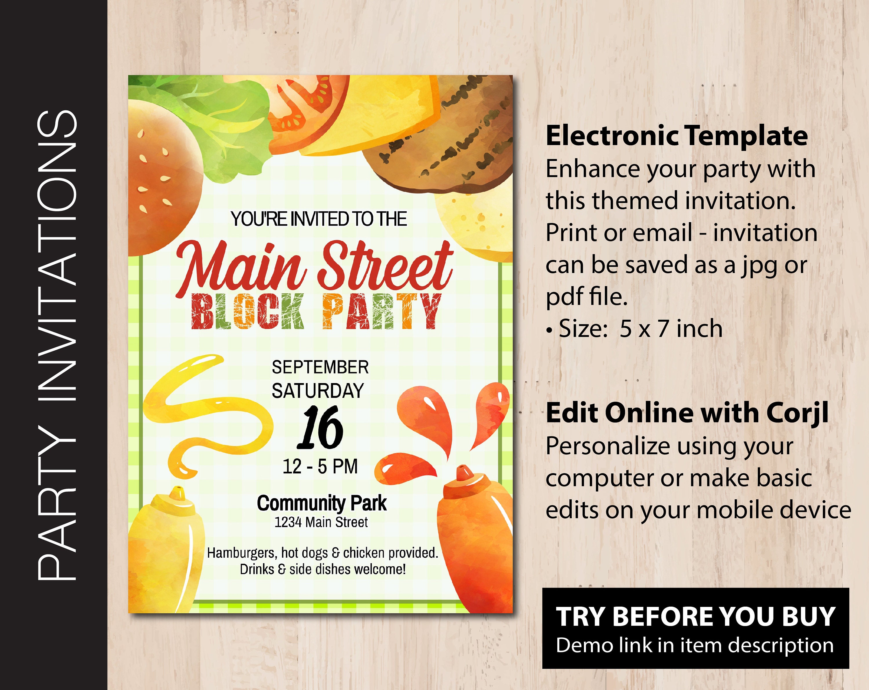 Editable NEIGHBORHOOD BLOCK Party Invitation | Barbecue | Cookout ...