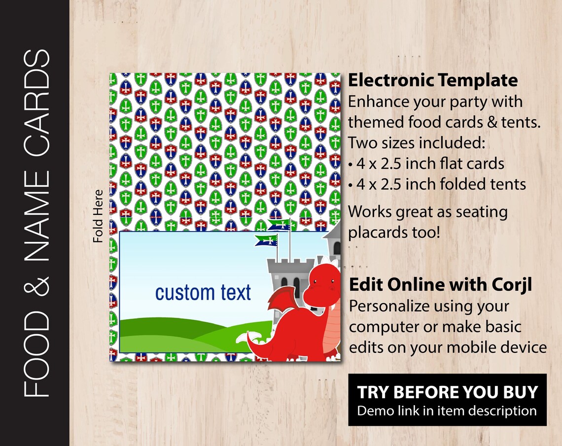 Editable DRAGON Party Food Label Tents | Medieval Party Food Placards ...