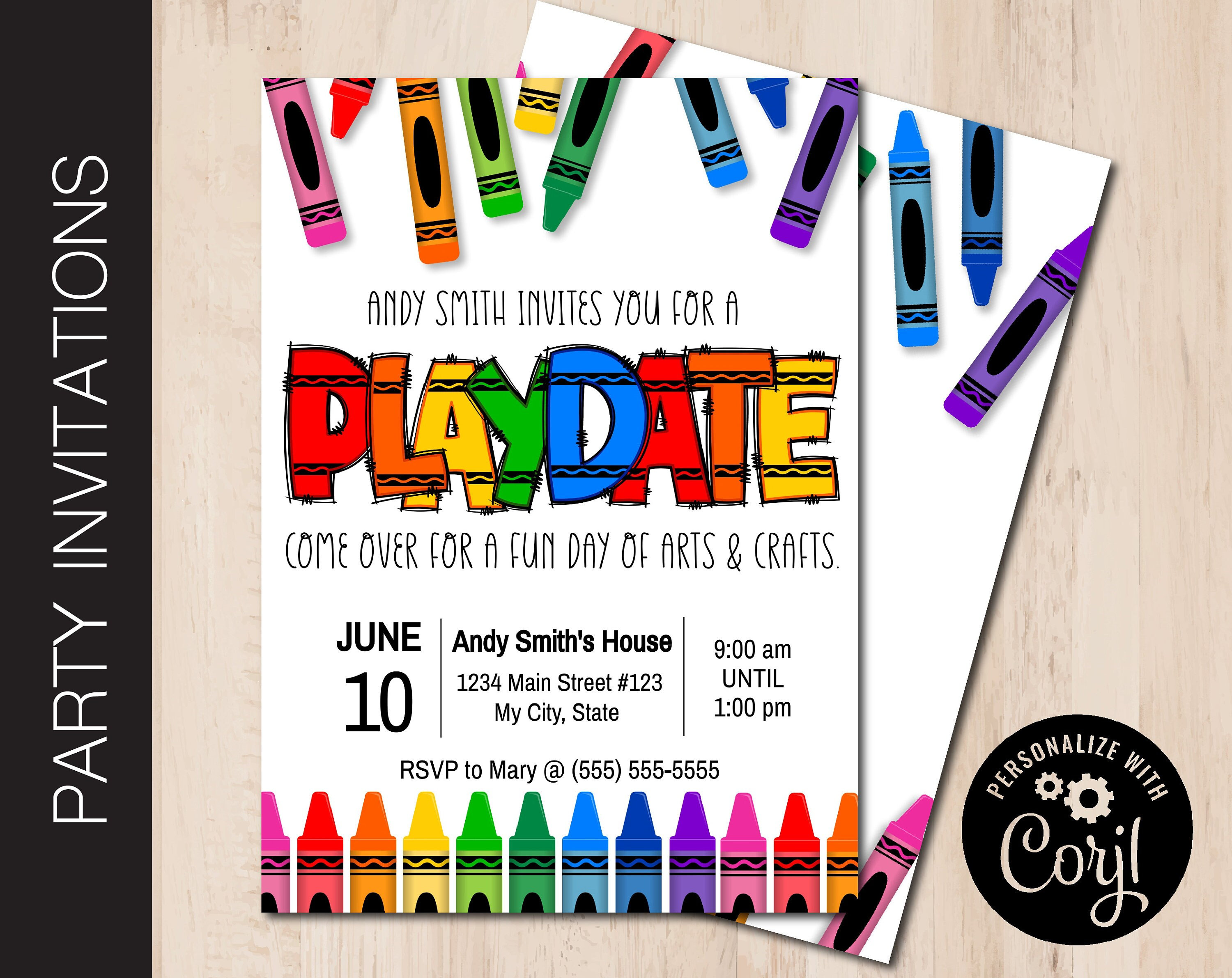 Editable PLAYDATE Invitation | Crayons | Schools Out | Arts & Crafts ...