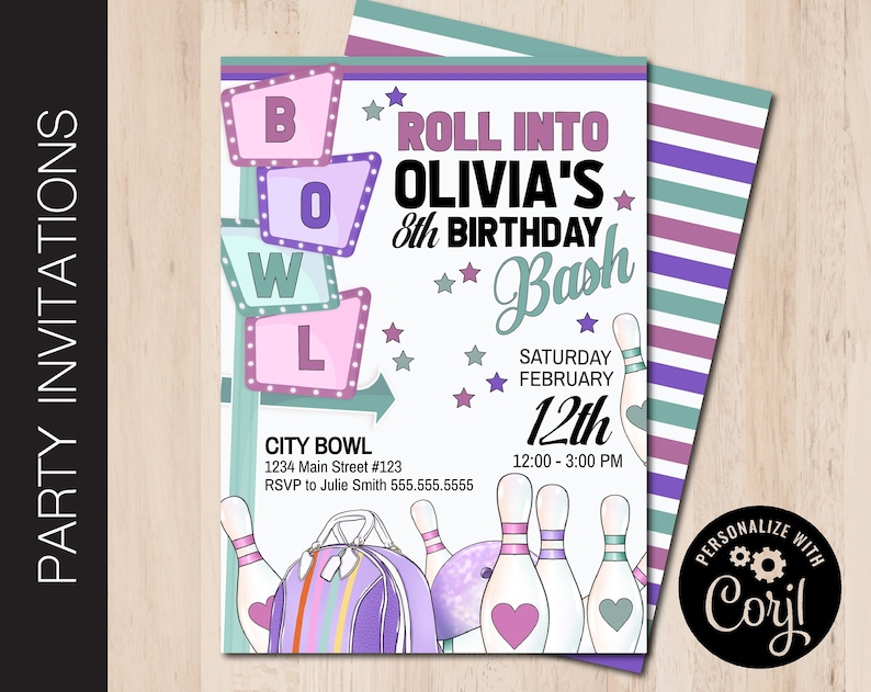 Editable BOWLING Party Invitation | Birthday Celebration Invite ...