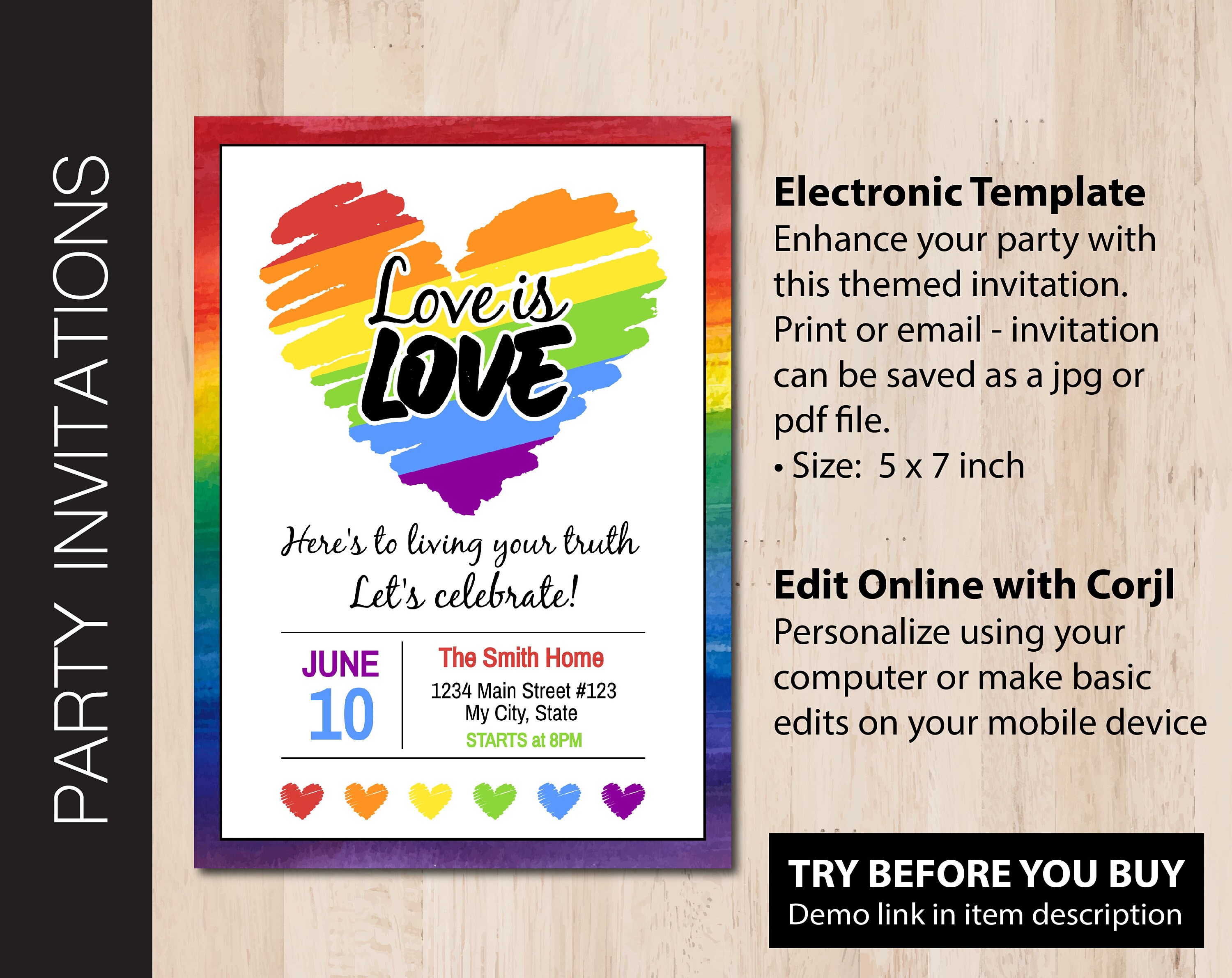 Editable LOVE is LOVE Party Invitation | Pride Party | LGBTQ+ Party ...