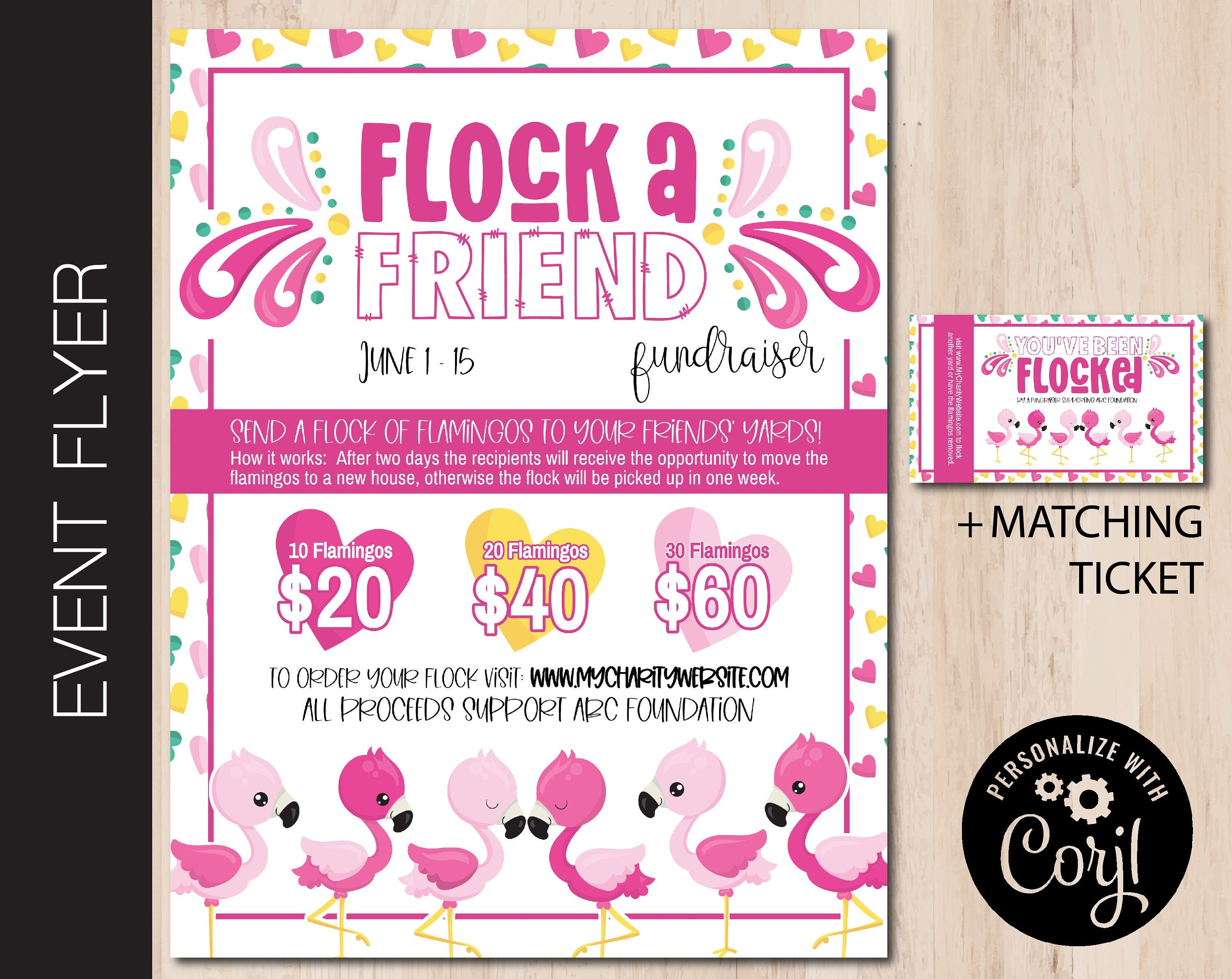Editable Flock a Friend Fundraiser Flyer | Custom Flamingo Yard ...