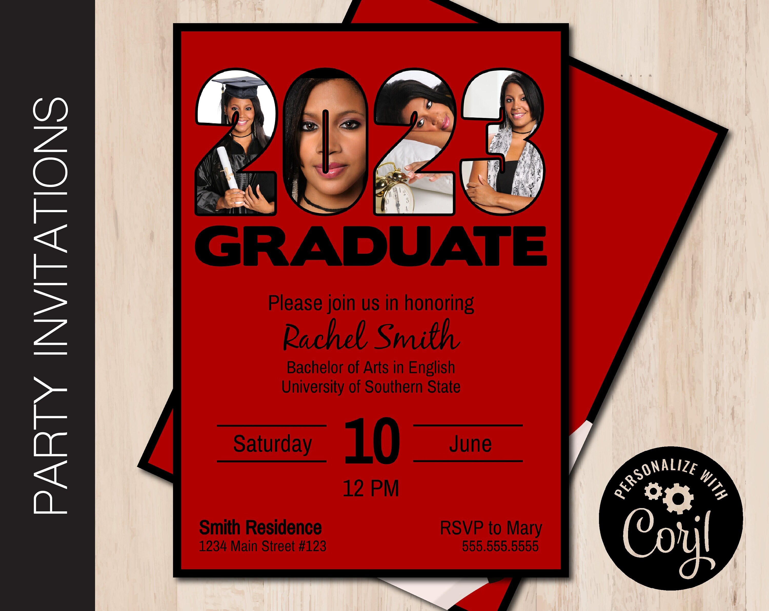 Editable GRADUATION Party Invitation Choose School Color With Black ...
