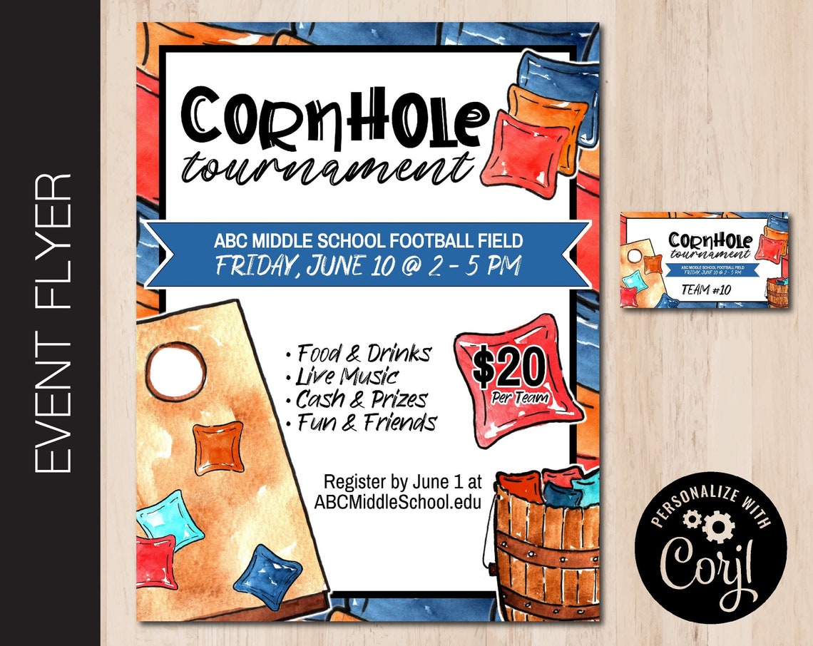 Editable Corn Hole Tournament Flyer | Custom Cornhole Event Invitation ...