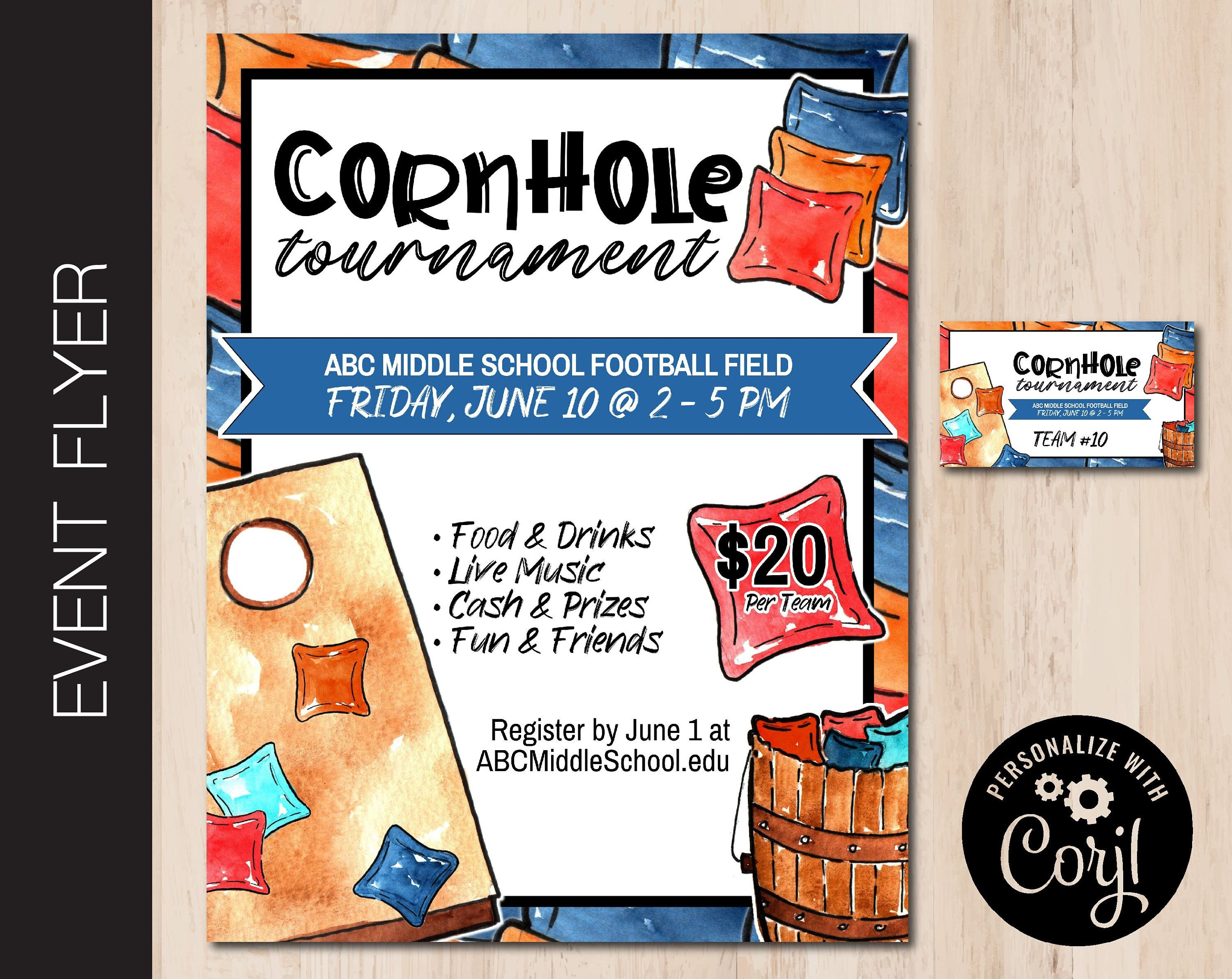 Editable Corn Hole Tournament Flyer | Custom Cornhole Event Invitation ...