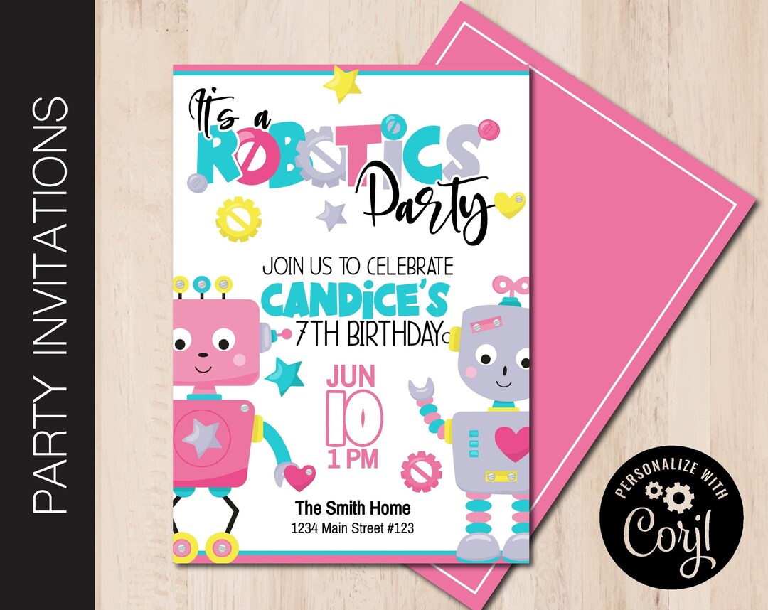 Editable ROBOTICS Birthday Party Invitation | Robots Invite | STEM Kids ...