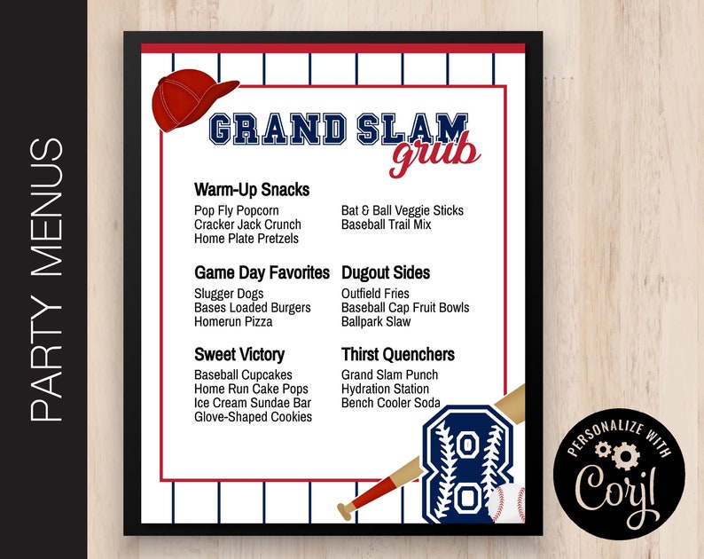 Editable BASEBALL Party Menu | Food Menu | Drink Sign | Concessions ...